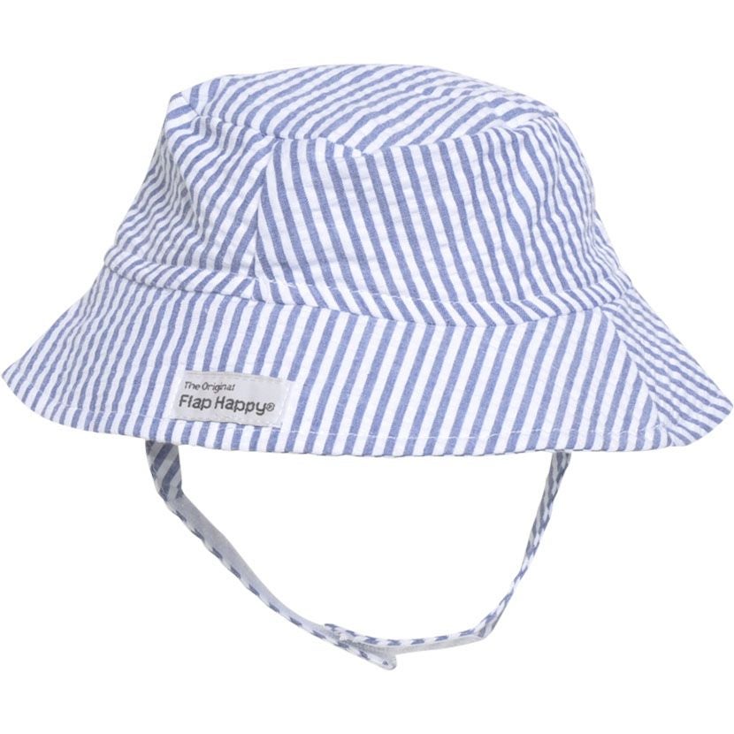 Flap Happy UPF 50 Bucket Hat - Chambray Stripe Seersucker | Emme & Max